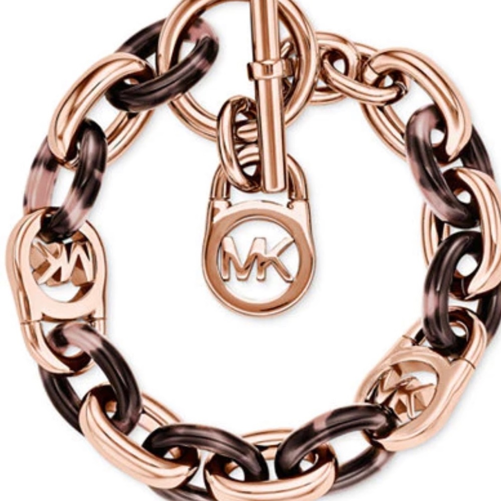 Michael Kors Rose Gold Tone And Tortoise Link Toggle … - Gem